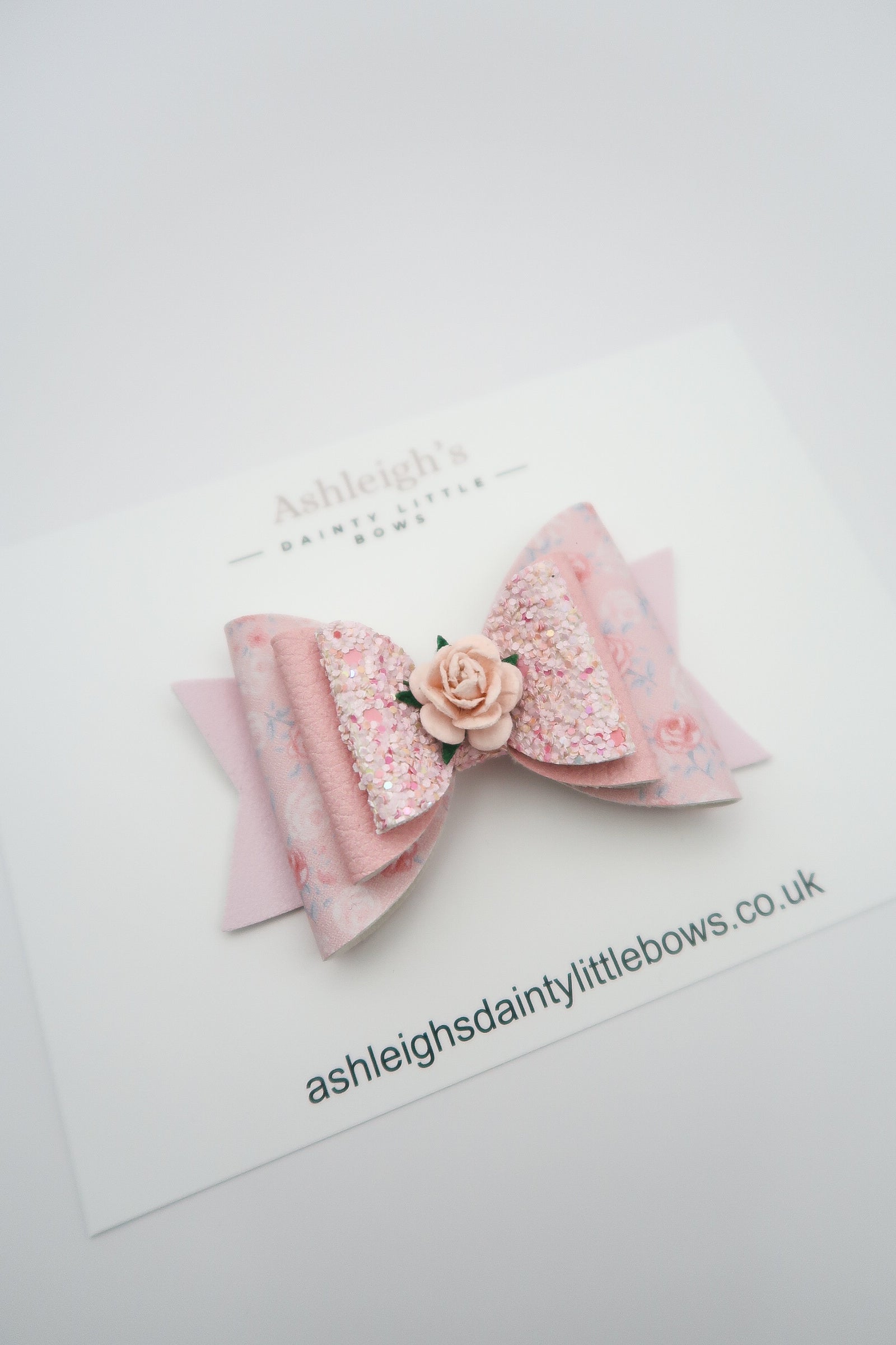 Dolly pink floral bow – Ashleigh's Dainty Little Bows